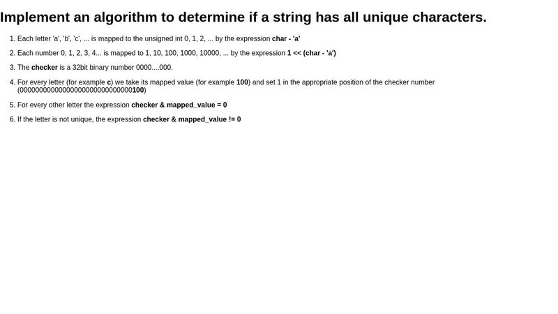 Implement An Algorithm To determine If A String Has All Unique Characters Implement An Algorithm To determine If A String Has All Unique Characters