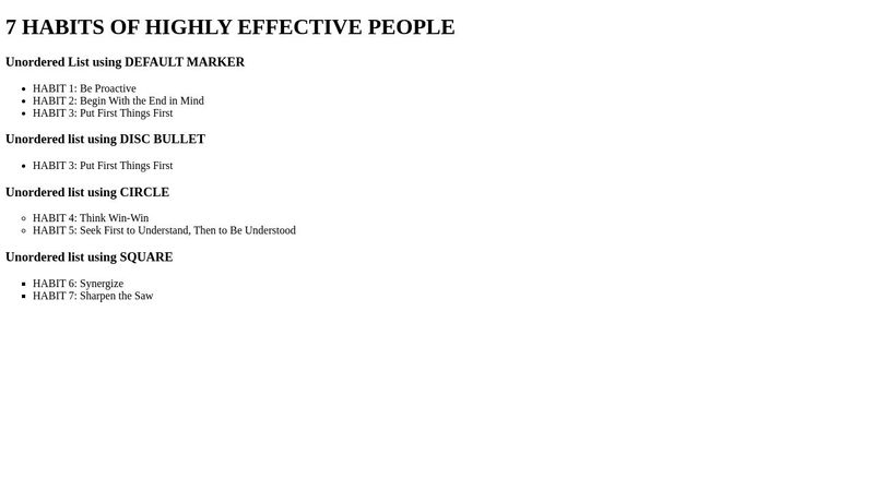 Sample Unordered List