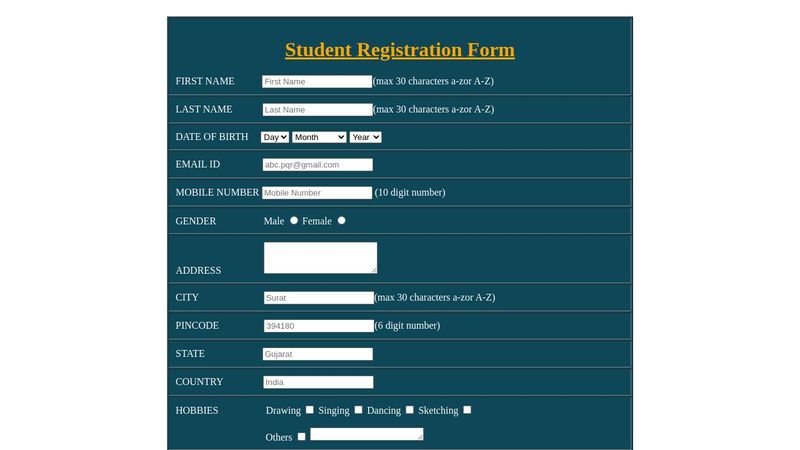 Student Registration Form