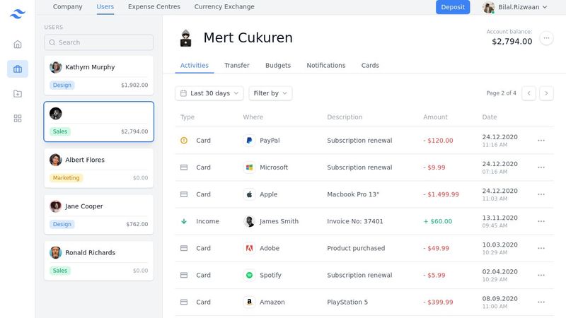 CodePen - Dashboard UI Using Tailwind