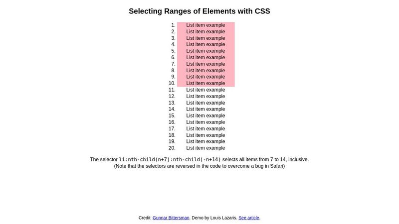 Selecting Ranges of Elements with CSS