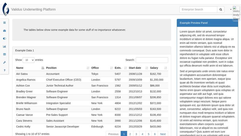Validus Underwriting Platform Mock Design