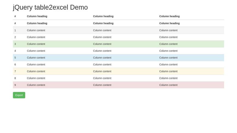 jQuery table2excel Demo