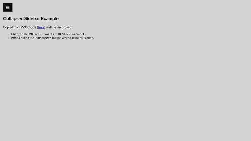 Collapsed Sidebar Example - HTML/CSS/JS