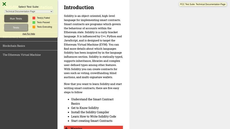 Solidity Documentation Page