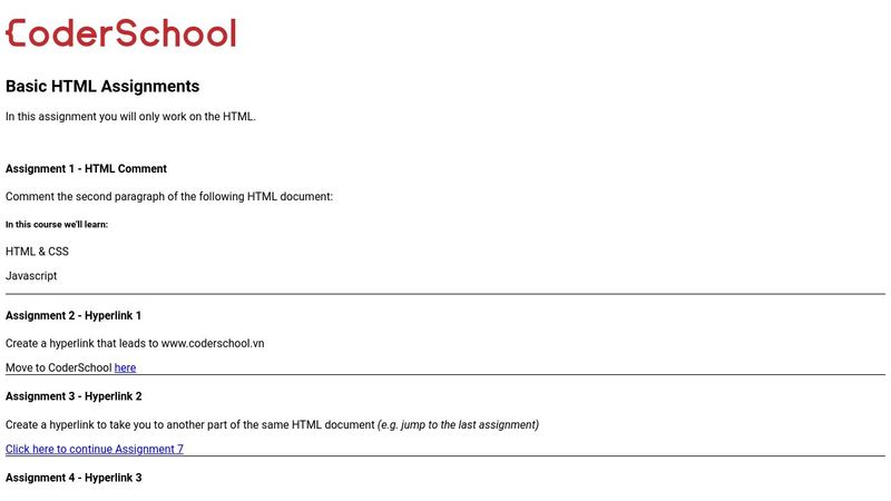 Basic HTML Assignments
