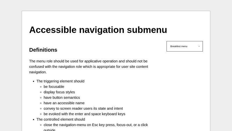 Accessible navigation menu