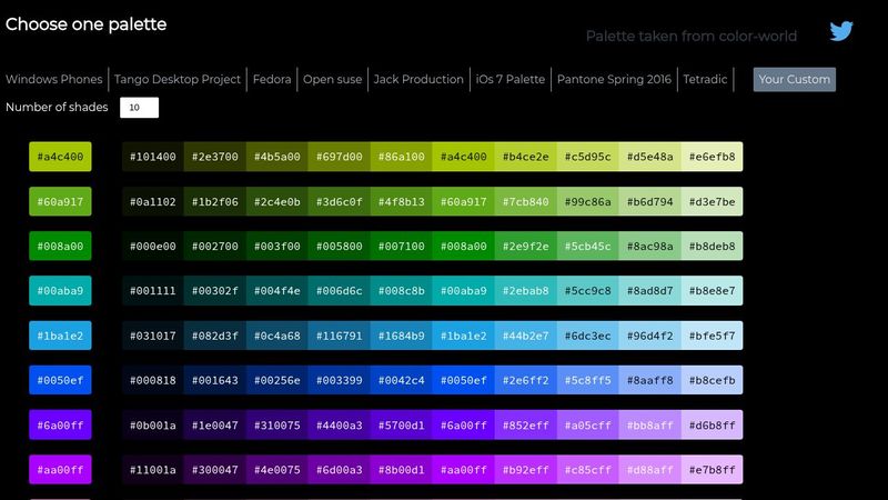 Color Palettes with shades