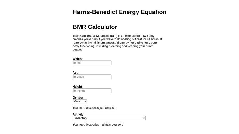 Harris-Benedict Energy Equation