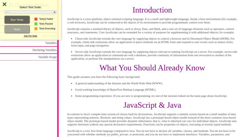 Technical Documentation Page on JavaScript