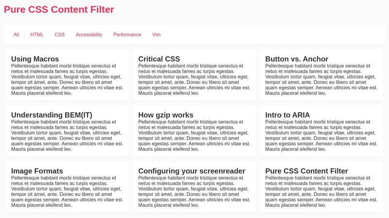 Pure CSS Content Filter
