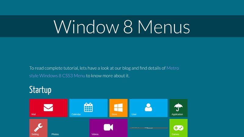 Metro style Windows 8 CSS3 Menu
