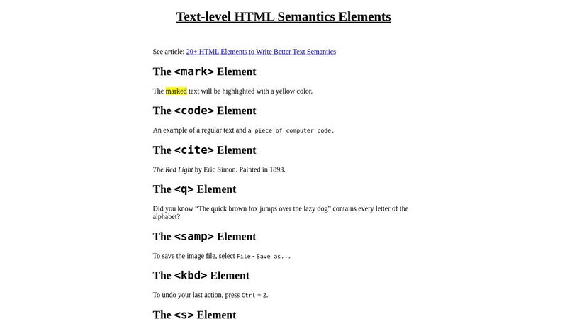 Text-level HTML Semantics Elements
