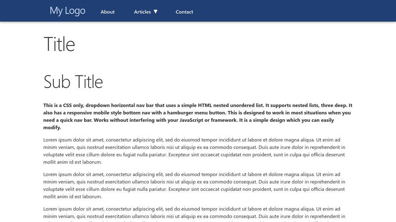 CSS Dropdown Nav Bar with Responsive Bottom Nav and Nested Elements