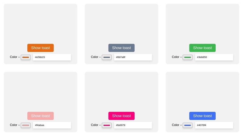 6 Different Animated Toast Notification with Color Picker