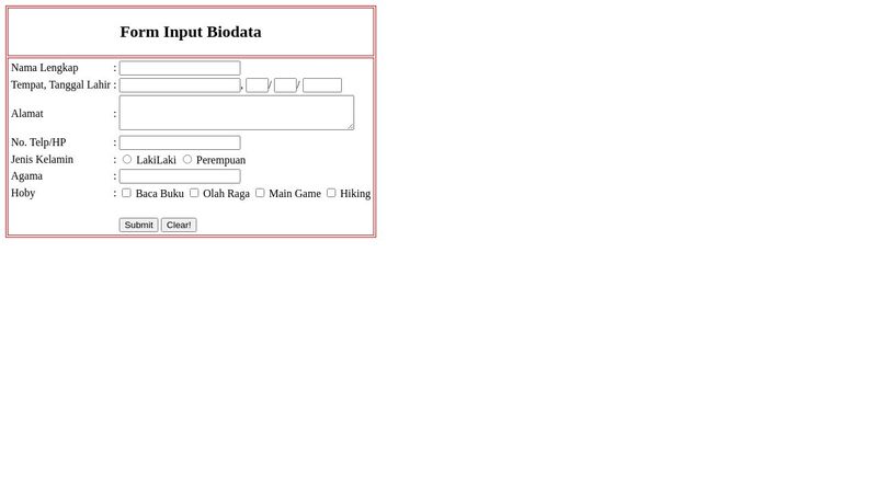 Latihan Membuat Form Input Biodata
