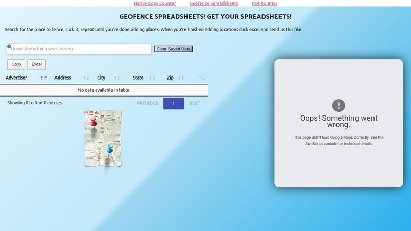 Google Maps Autocomplete Table