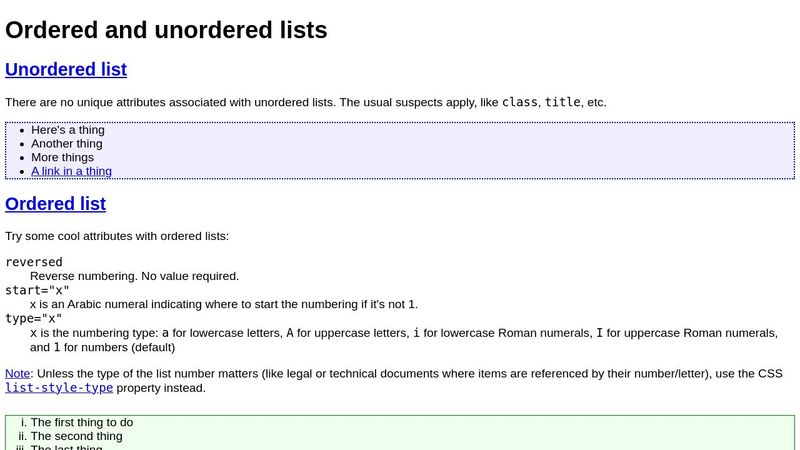 02-00 Ordered and unordered list examples