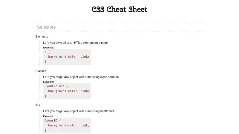 CodePen - CSS Cheat Sheet