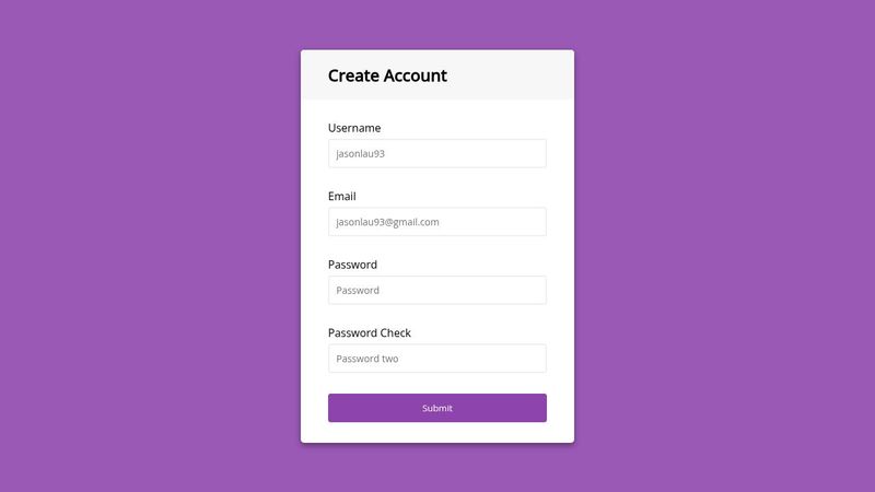 Create Account form