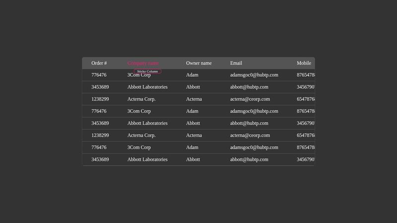 Sticky Table Column in CSS3