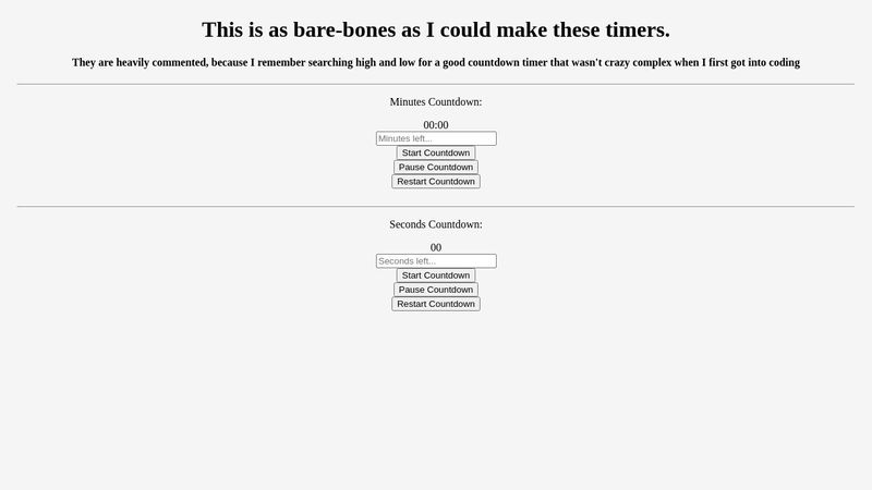 Simple JS Countdowns: Minutes & Seconds versions