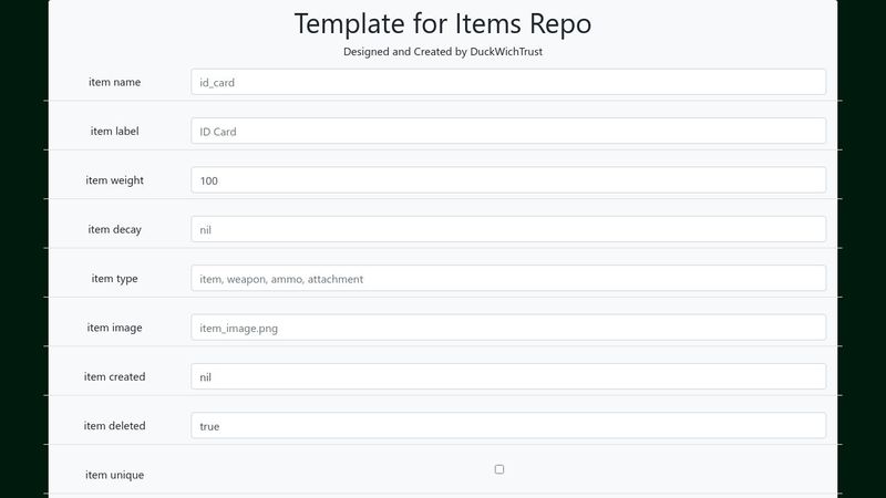 Template for Items Repo