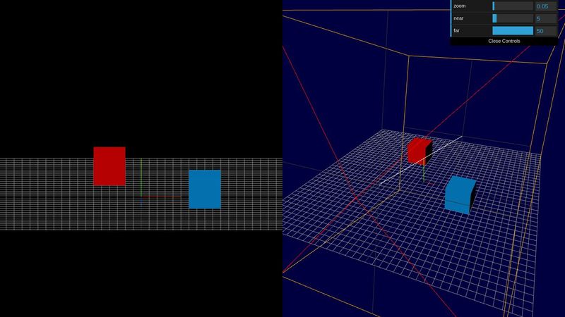 Three.js - Cameras - Orthographic 2 views