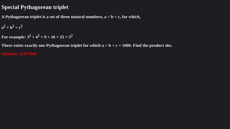 Project Euler | Special Pythagorean triplet