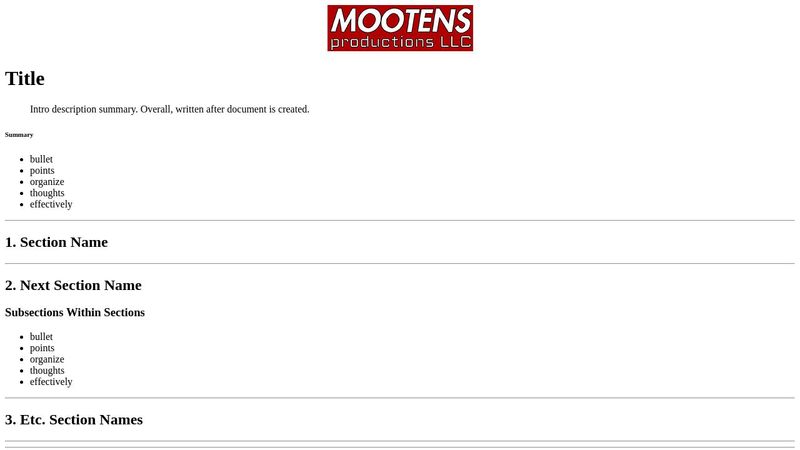 Markdown Template MOOTENS productions generic