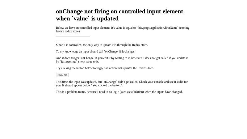 React onChange Not Firing On Controlled Input Element When value react-onchange-not-firing-on-controlled-input-element-when-value