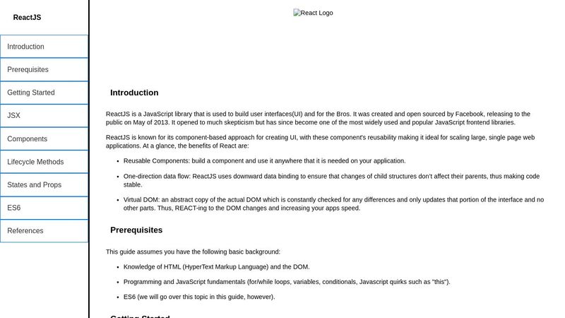 React Technical Documentation Page react-technical-documentation-page