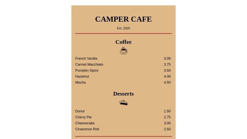 Learn Basic CSS by building a Camper Cafe Menu - v3