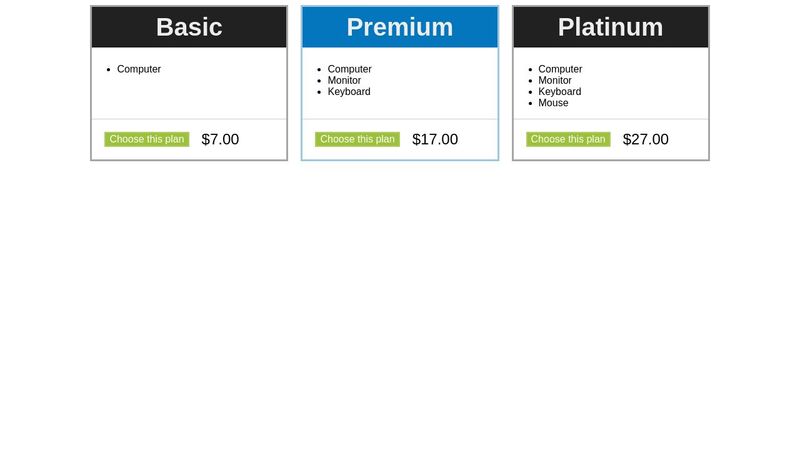 Flexbox: pricing table
