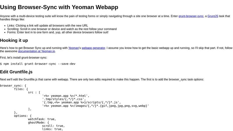 Using Browser-Sync with Yeoman Webapp