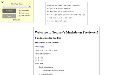 Markdown Previewer Tests - JavaScript - The freeCodeCamp Forum Markdown Previewer Tests - JavaScript - The freeCodeCamp Forum