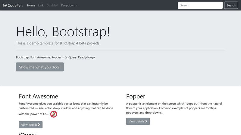 Codepen Bootstrap 4 Template