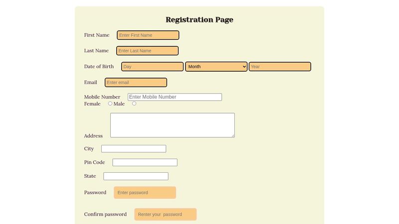 A basic registration form