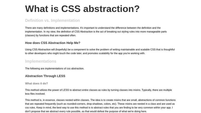 CSS Abstraction - Core Definition and Implementations