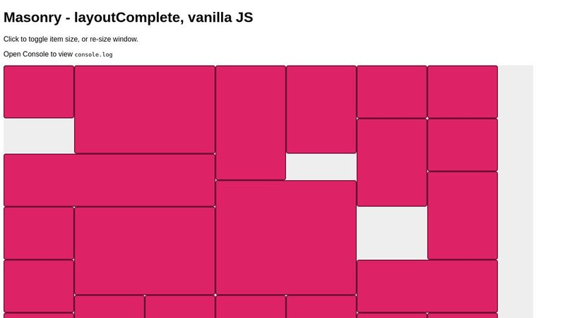 Masonry - layoutComplete, vanilla JS