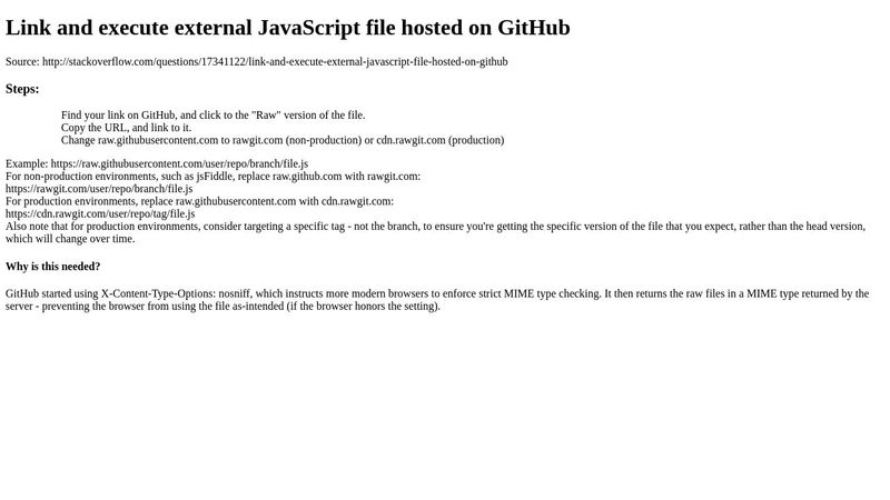 Link and execute external JavaScript file hosted on GitHub