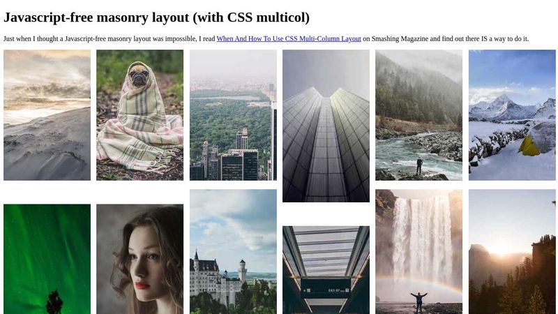 Javascript-free masonry layout (with CSS multicol)