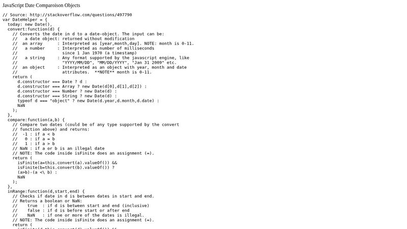 JavaScript Date Comparison Objects Library