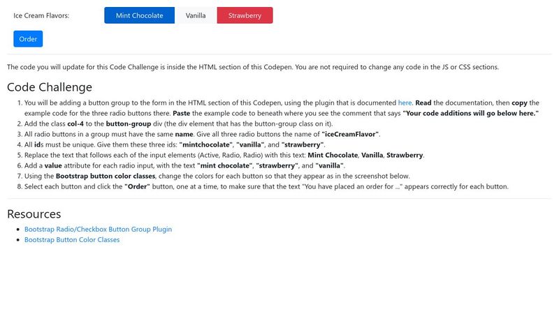 Code Challenge: Bootstrap Radio Button Group