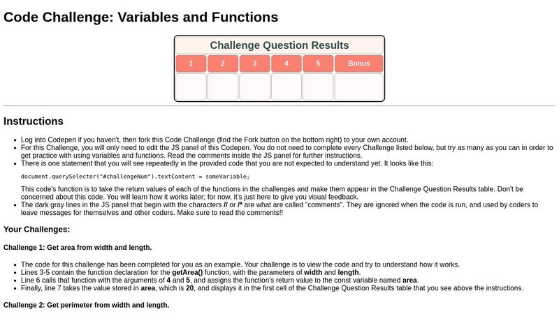 Code Challenge: Variables and Functions Practice