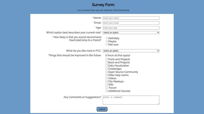 Free-Code-Camp Survey-Form