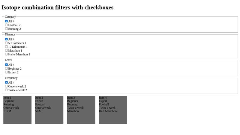 Isotope combination filters with checkboxes