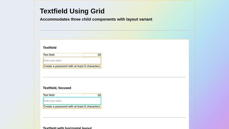 Textfield Grid - Adobe UI