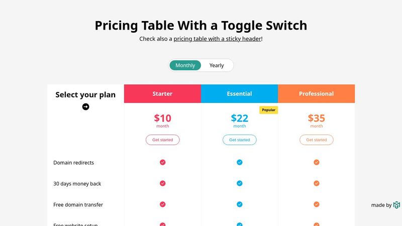 How to Build a Pricing Table With a Monthly/Yearly Toggle Switch