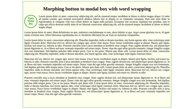 Morphing button to modal box with word wrapping